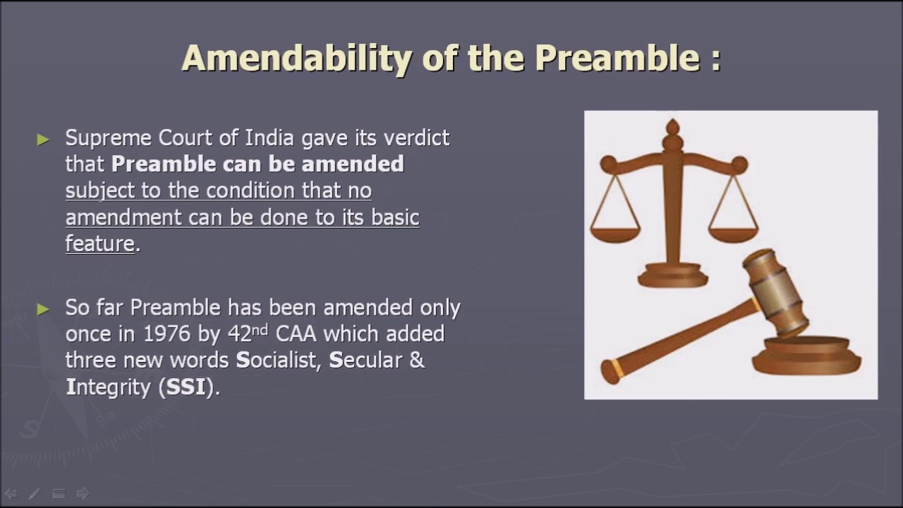 AMENDABILITY OF PREAMBLE - Chinmaya IAS Academy - Current Affairs